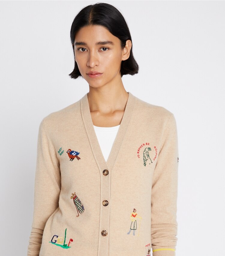Cashmere Embroidered Golf Cardigan: Women's Designer Sweaters | Tory Sport