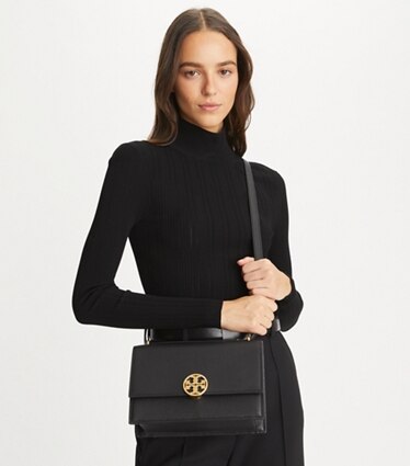 Women's Designer Medium Black Leather Handbags | Tory Burch