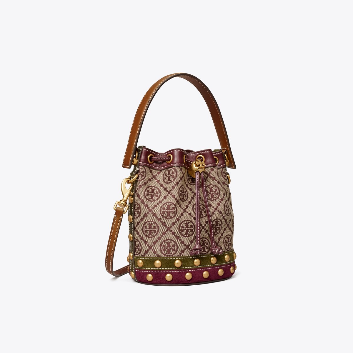 Mini-Beuteltasche aus Jacquard mit T-Monogramm und Nieten: Damen ...