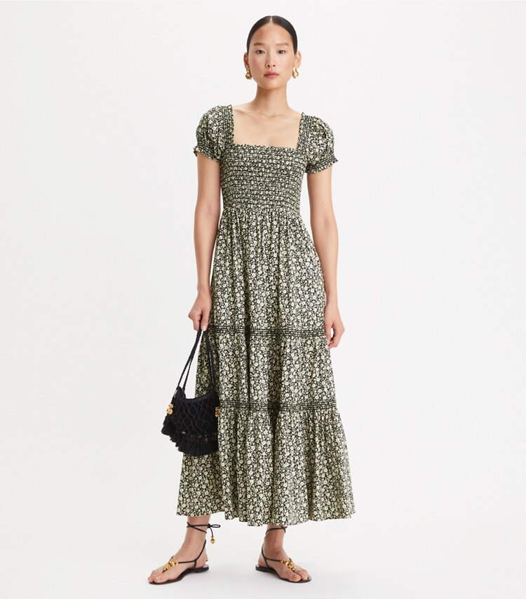 Smocked Midi Dress Womens Designer Coverups Tory Burch