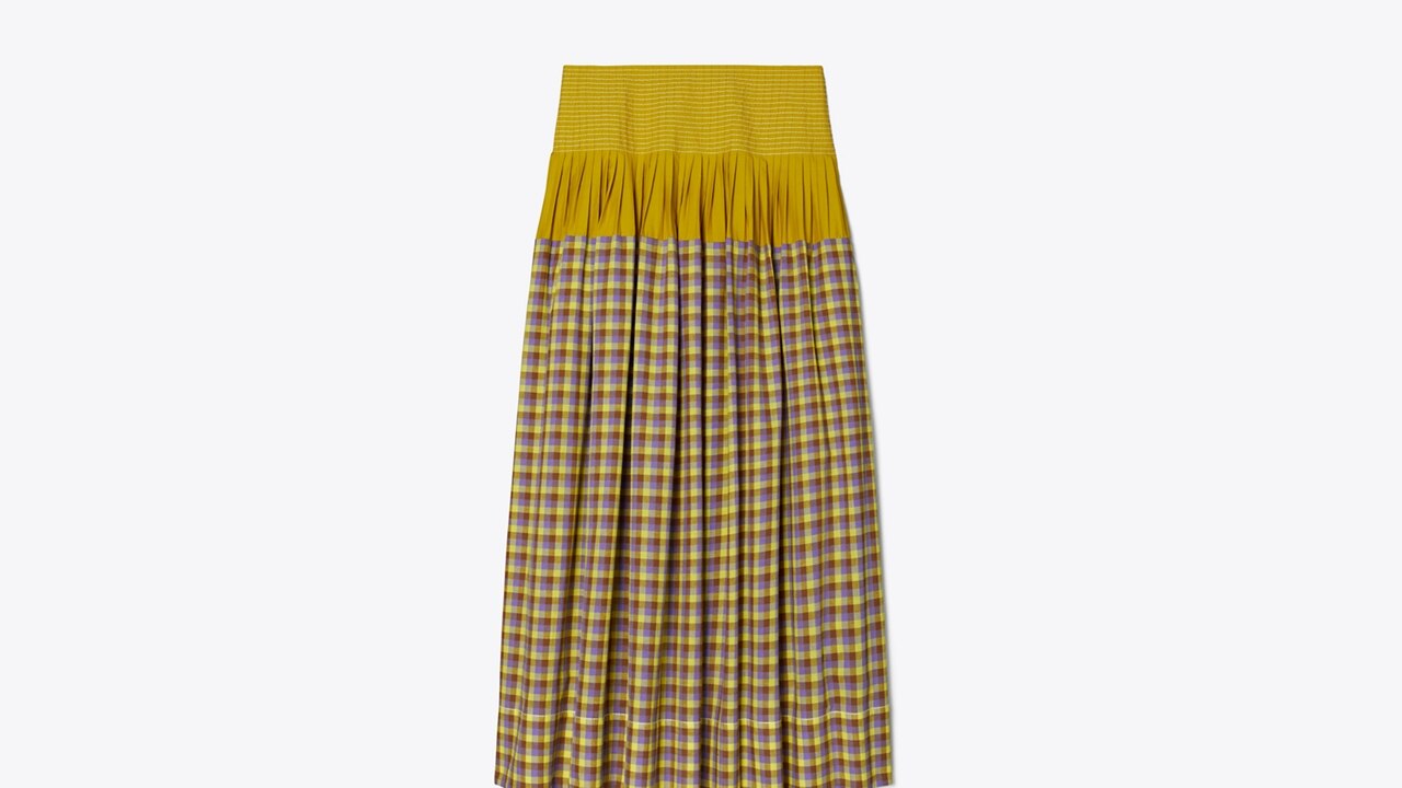 Veronica Plaid Colorblock Skirt: Women's Designer Bottoms | Tory Burch