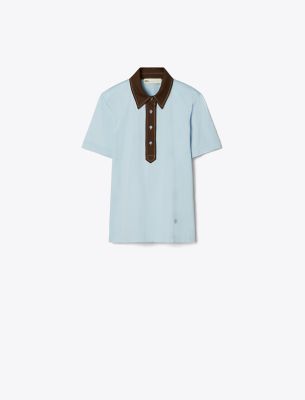 Tory Sport Tory Burch Pick Stitch Contrast Collar Polo In Ice Flow ...