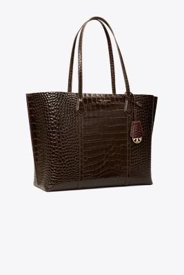 Tory Burch Perry Embossed Triple-compartment Tote In Dark Mahogany ...
