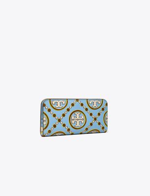 Tory Burch T Monogram Contrast Embossed Zip Slim Wallet In Blue | ModeSens